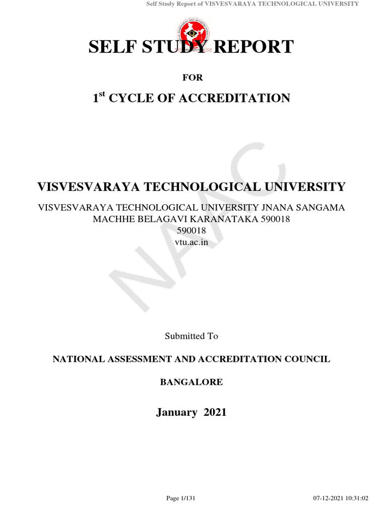Self Study Report: 1 Cycle of Accreditation | PDF