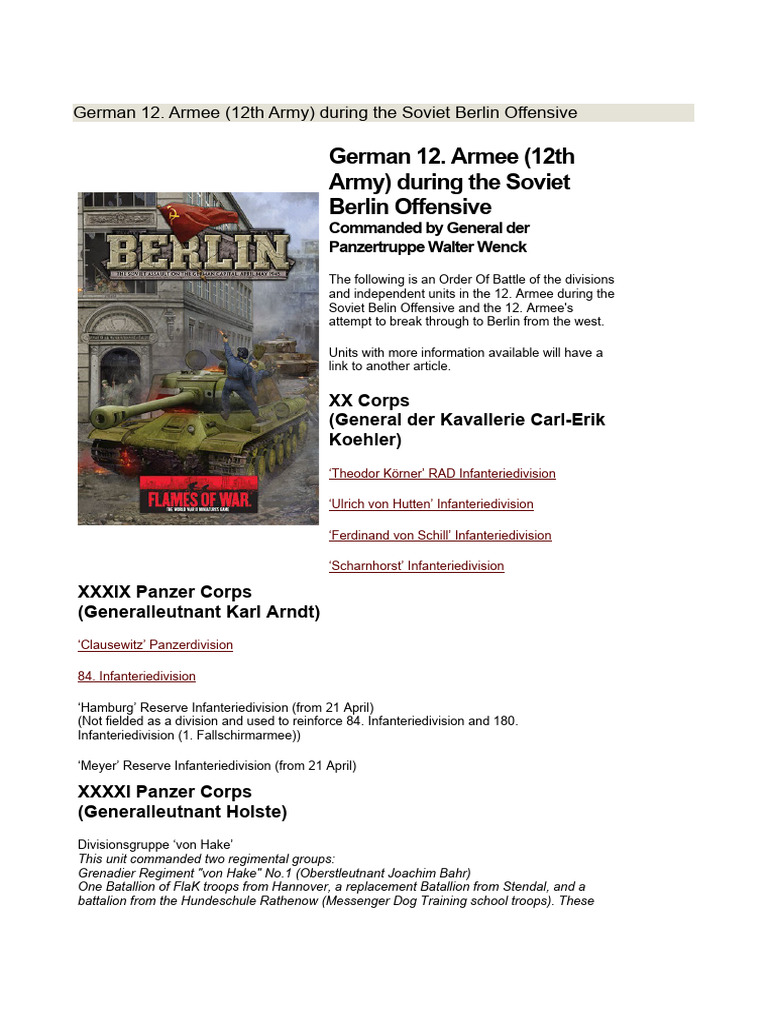 German 12th Army BERLIN | PDF | Battalion | Battles