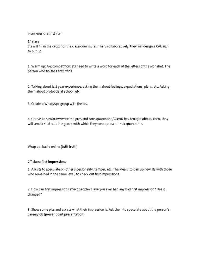 Diagnosis Plans Fce and Cae | PDF