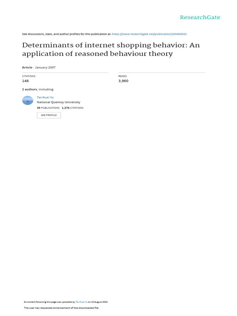 Determinants of Internet Shopping Behavior-An Application of Reasoned Behavior Theory | PDF ...