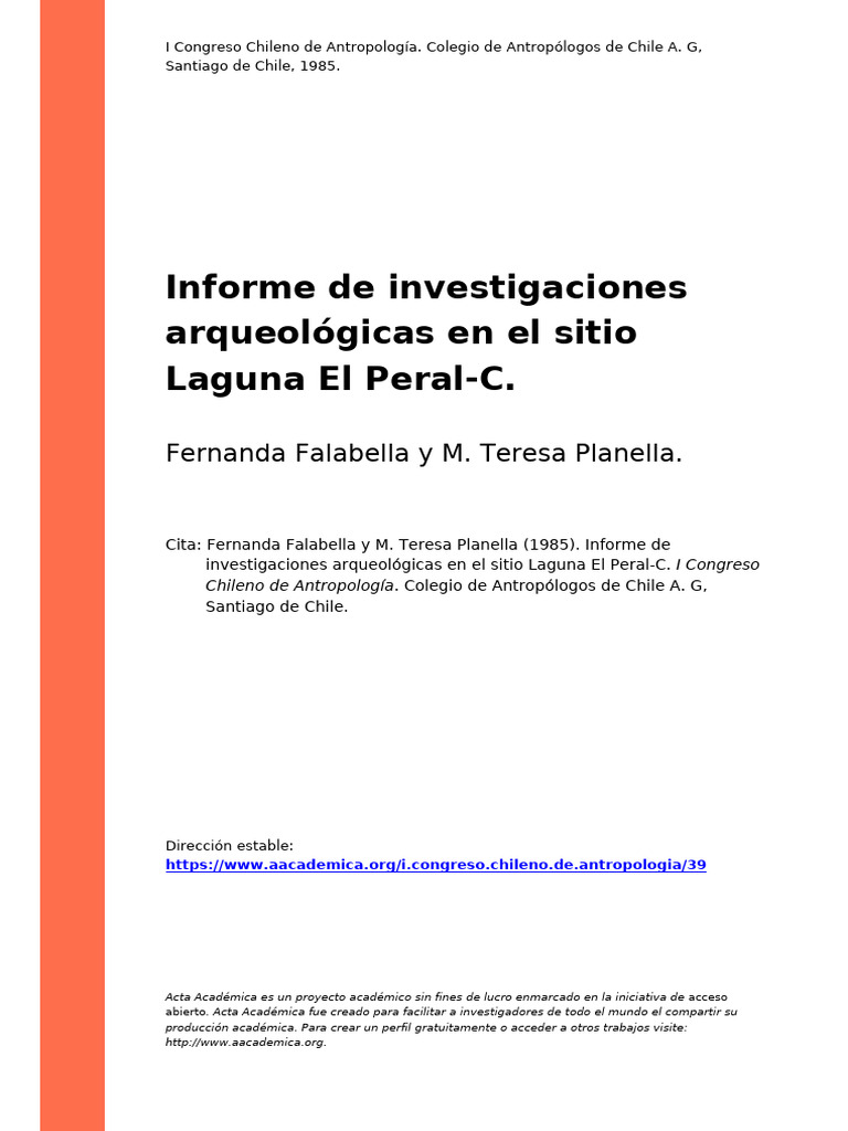 Fernanda Falabella Y M Teresa Planella 1985 Informe De