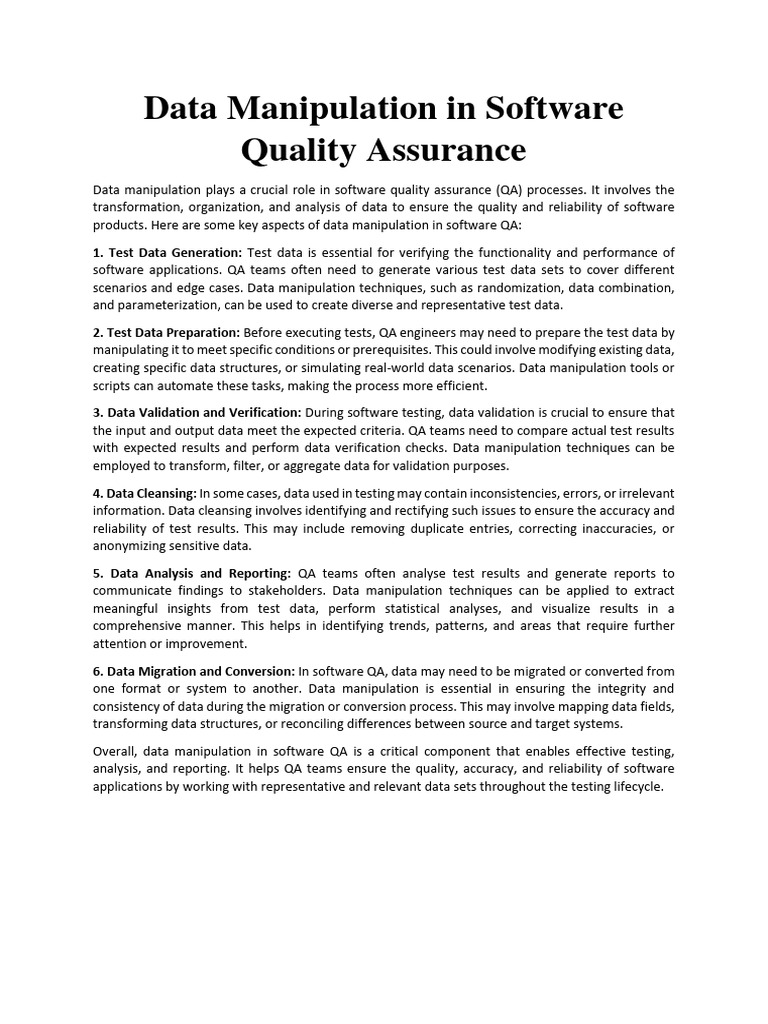 Data Manipulation for QA Teams | PDF | Software Testing | Quality Assurance