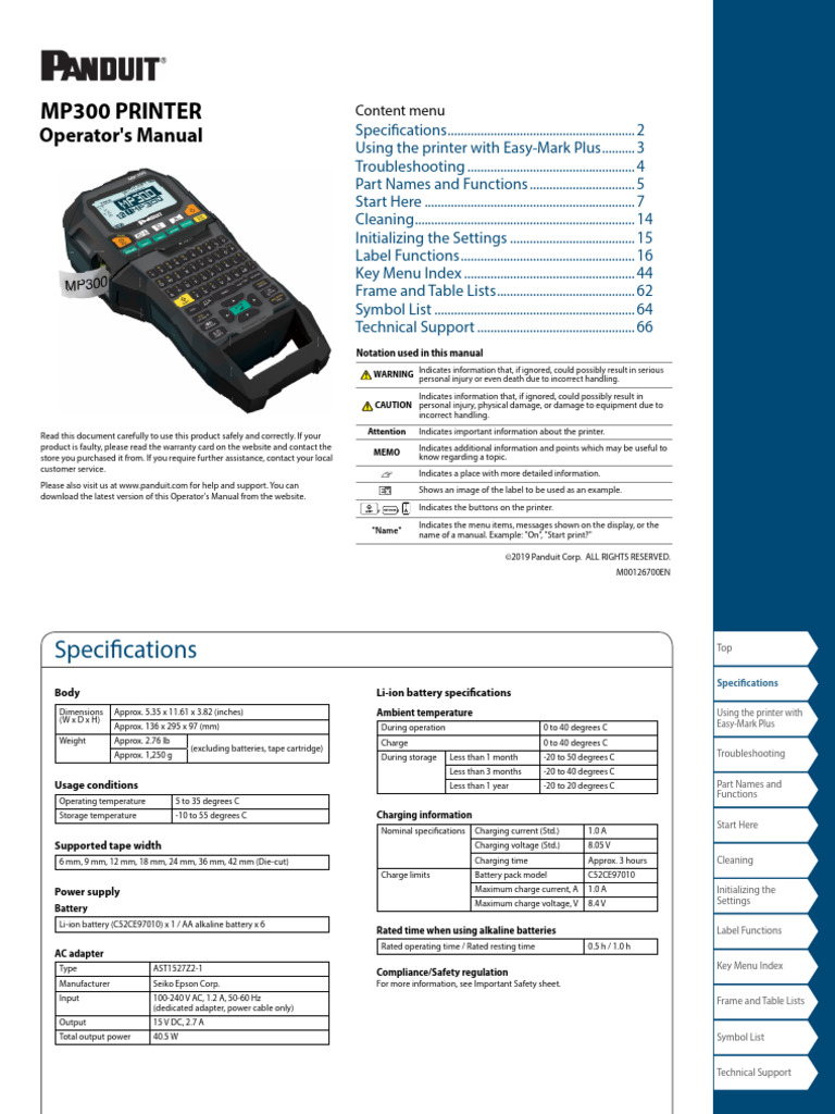 Mp300 Printer: Operator's Manual | PDF | Printer (Computing) | Power Supply