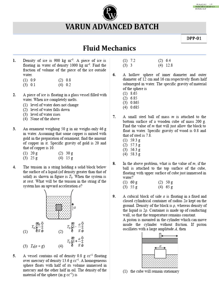 JEE Advanced Fluid Mechanics Questions | PDF | Density | Ice