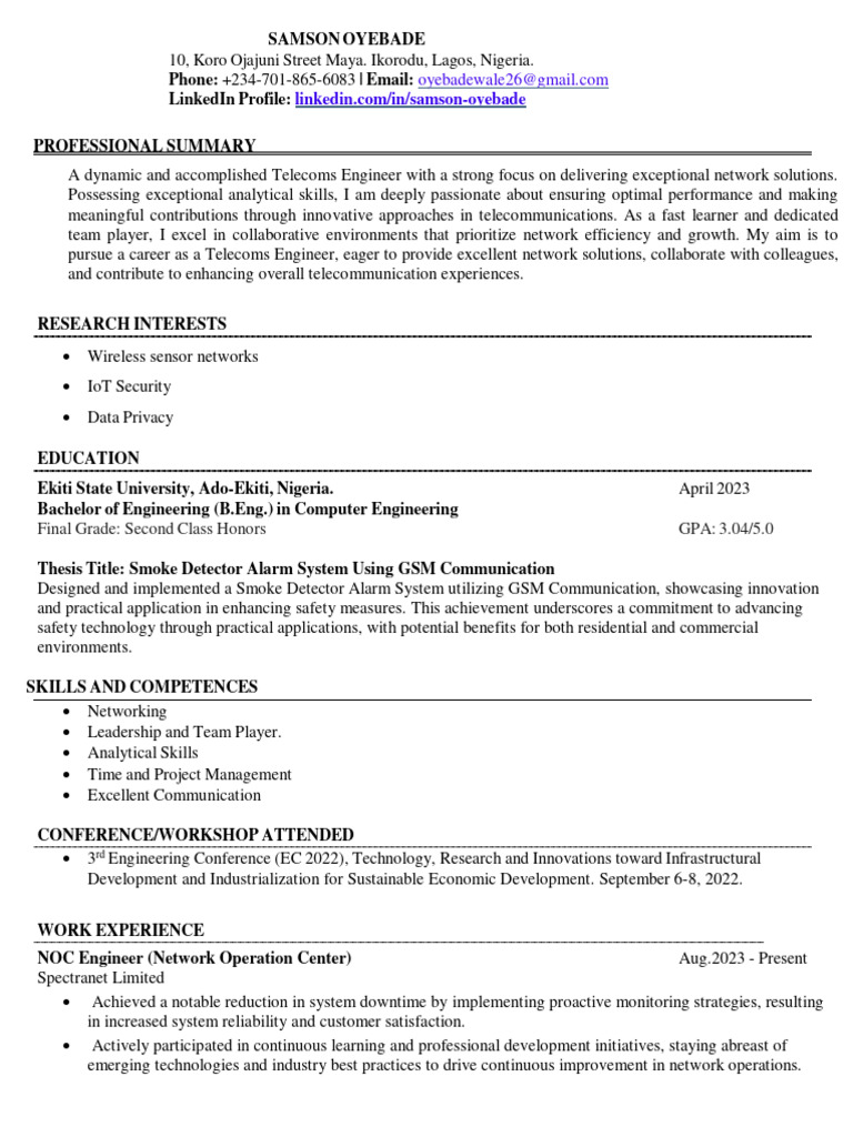 Samson Updated Resume PDF | Download Free PDF | Telecommunications | Innovation