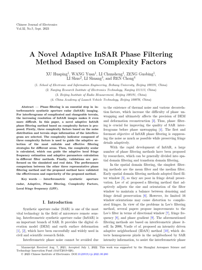 A Novel Adaptive InSAR Phase Filtering Method Based On Complexity Factors | PDF | Wavelet ...