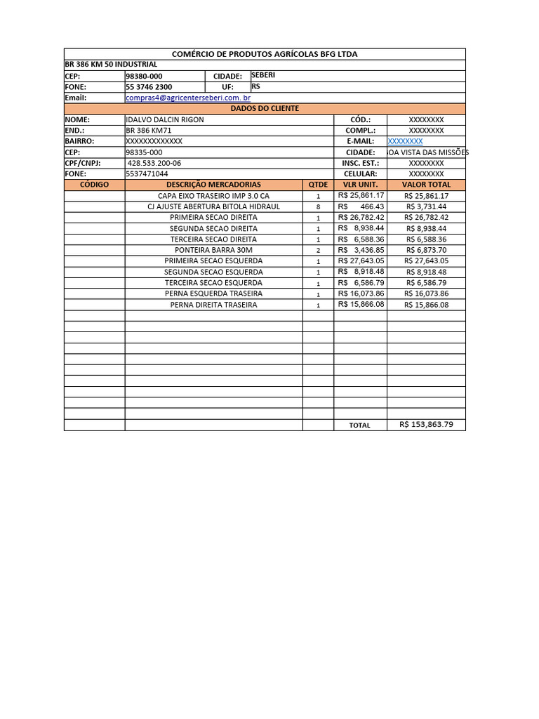 Orçamento Idalvo Rigon 3.0 | PDF