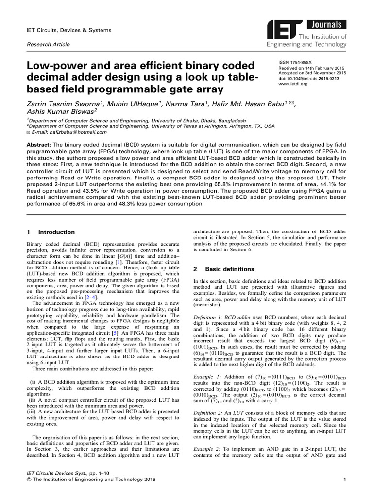 Low Power and Area Efficient Binary Code | PDF | Logic Gate | Cmos