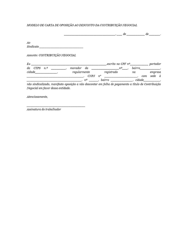 Modelo de Carta de Oposição Ao Sindicato | PDF