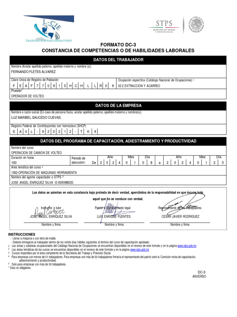 Validación del Certificado DC-3 | PDF | Economias