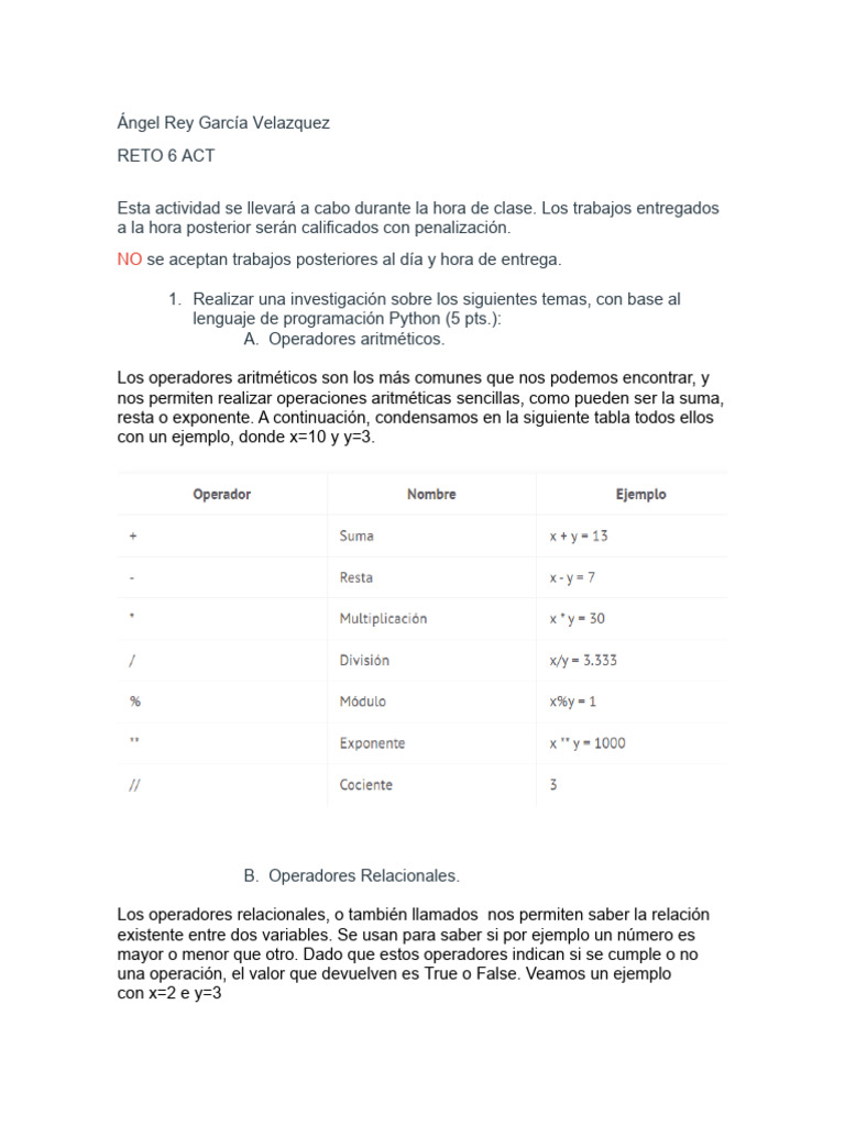 Operadores y Condicionales en Python | PDF | Álgebra de Boole | Enseñanza de matemática