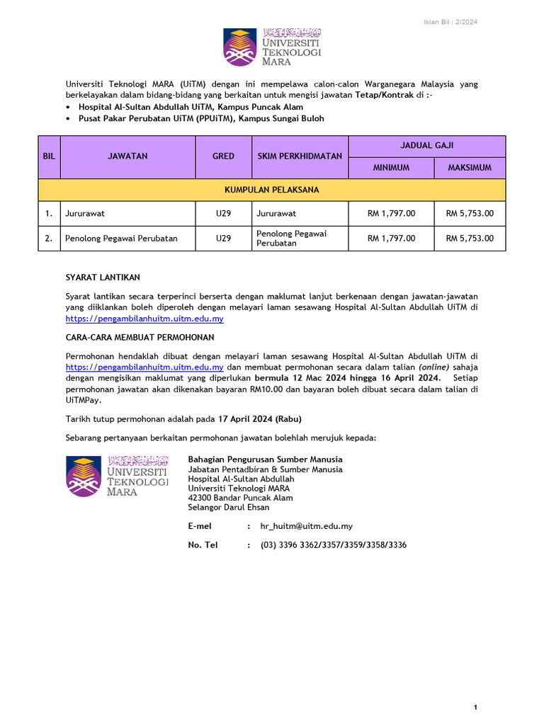 Iklan Bil 2 2024 - Jururawat U29 Dan Penolong Pegawai Perubatan U29 | PDF