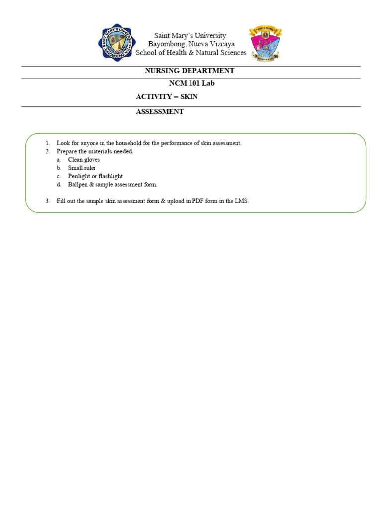 Skin Assessment Lab Activity Guide | PDF | Hand | Nursing