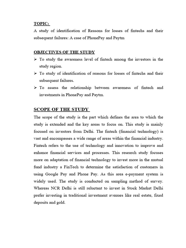 A Study of Identification of Reasons For Losses of Fintechs and Their ...