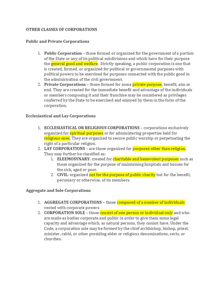 Other Classes of Corporations | PDF | Stocks | Corporations