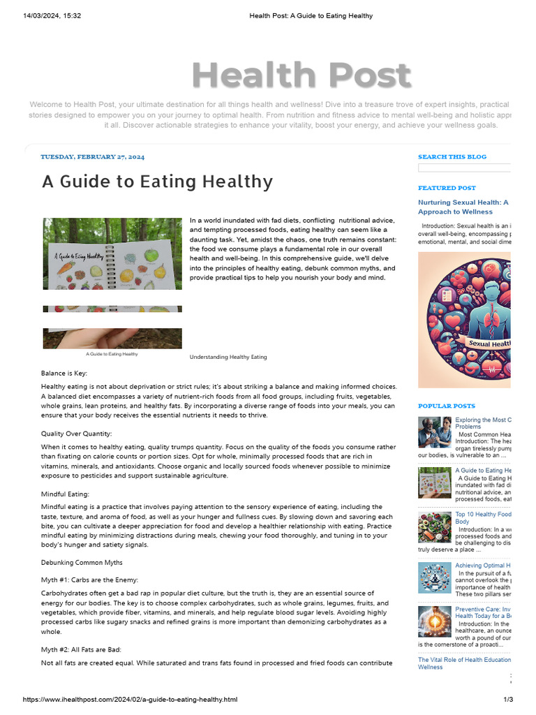 A Guide To Eating Healthy | PDF | Healthy Diet | Fat