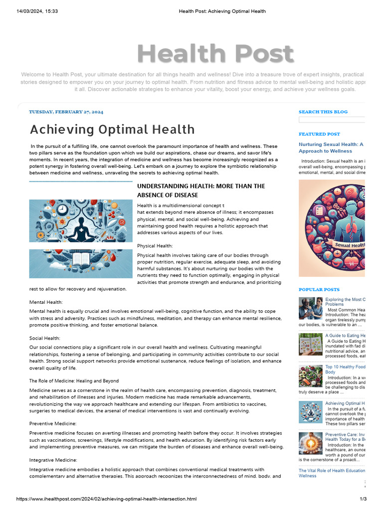Achieving Optimal Health | PDF | Preventive Healthcare | Alternative ...