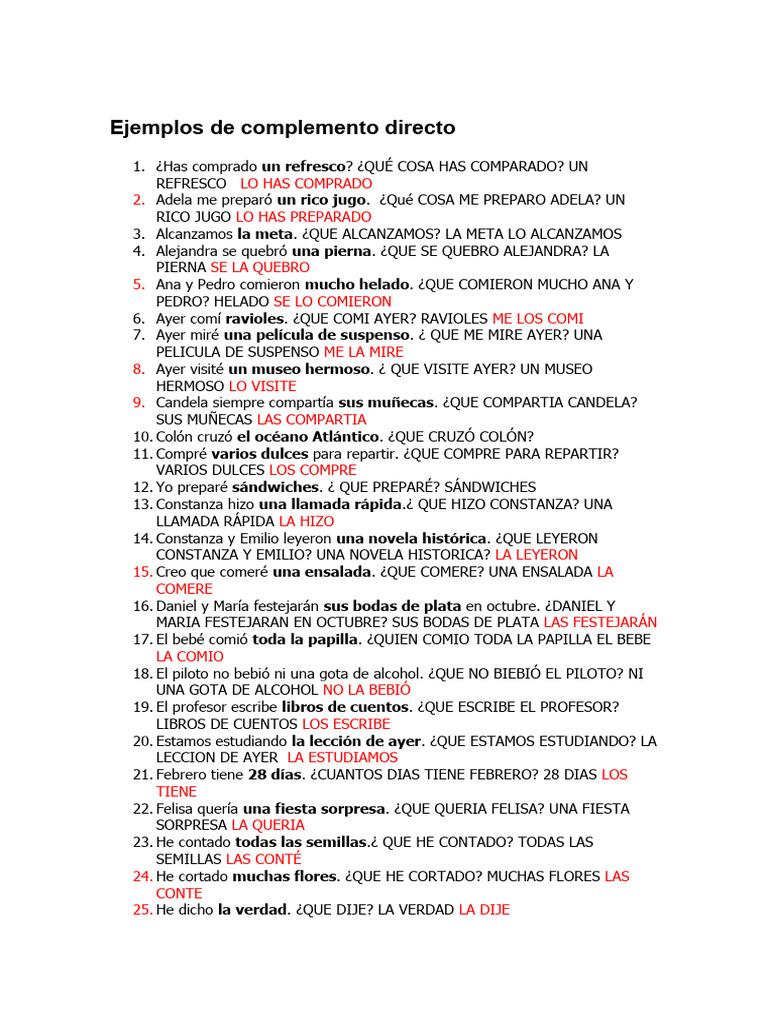 Ejemplos de complemento directo | PDF