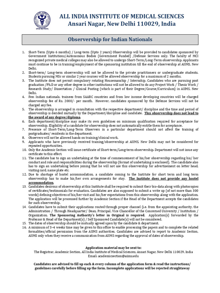 AIIMS Delhi Observership Application Guide | PDF | Thesis | Academic Degree