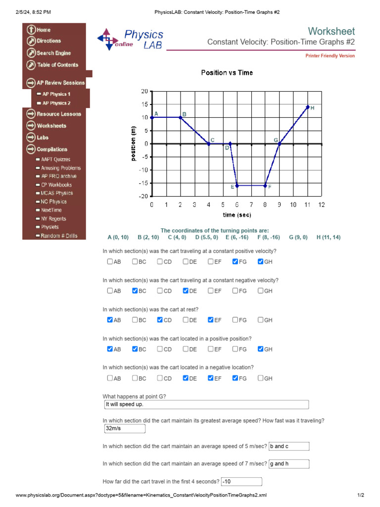 PhysicsLAB - Constant Velocity - Position-Time Graphs #2 | PDF ...