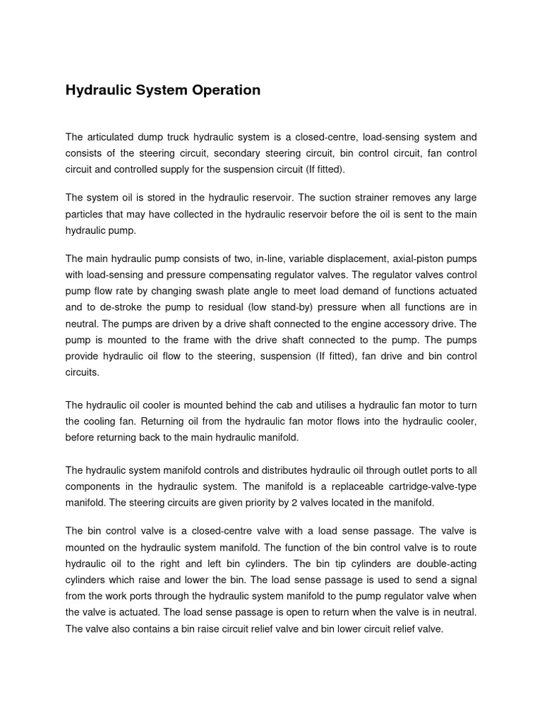 04 Hydraulic System Operation | PDF | Pump | Valve