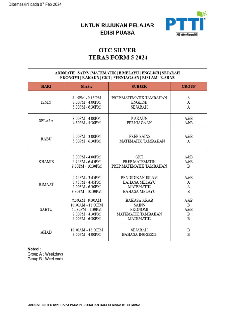 07.03 - Jadual Otc Ptti 2024 (Edisi Puasa) - 4 | PDF