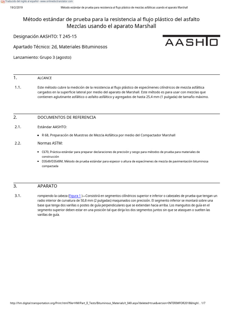 AASHTO T 245: Prueba de Asfalto Marshall | PDF | Hogar, jardinería y ...