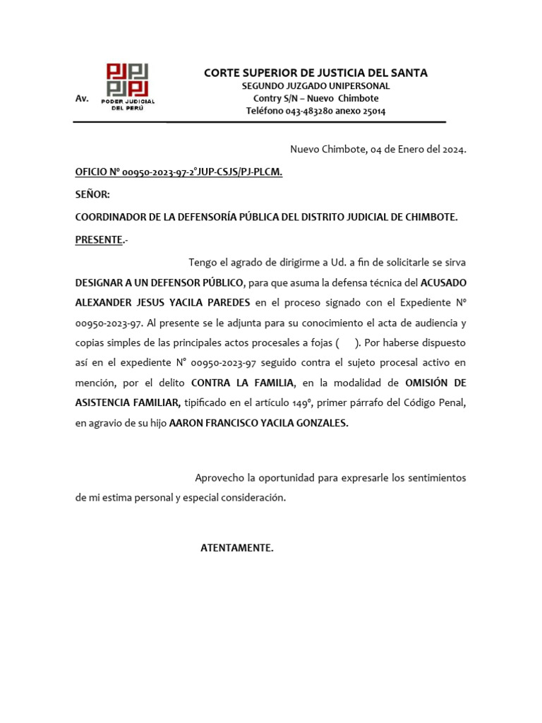 Oficio Defensoria (950-2023-97) | PDF | Derecho