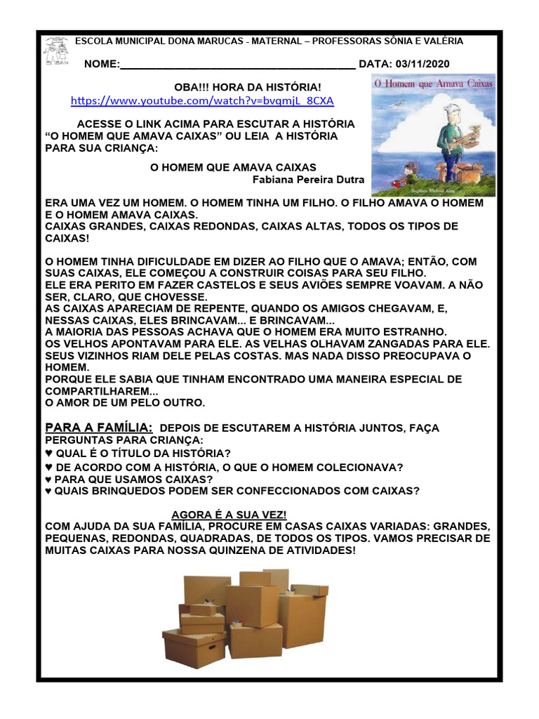 Maternal Atividades Livro o Homem Que Amava Caixas | PDF | Brinquedos