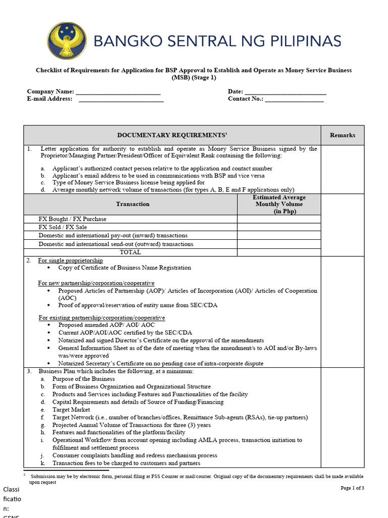 Annex G_Checklist of Requirements - MSB (Stage 1) | PDF | Verification ...