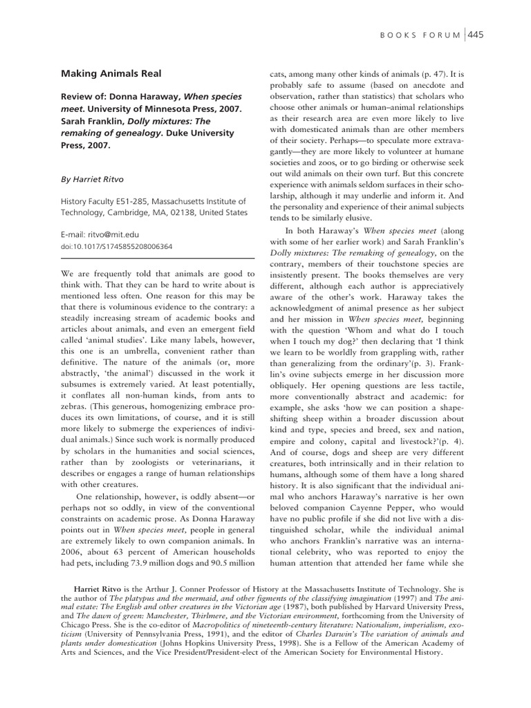 "Animal Studies: Haraway & Franklin" | PDF | Sheep