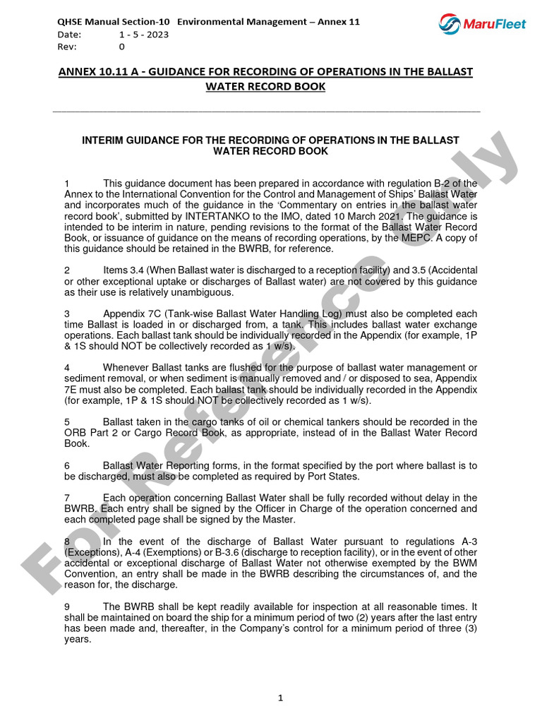 Guideline For Recording Ballast Water Record Book | Download Free PDF ...