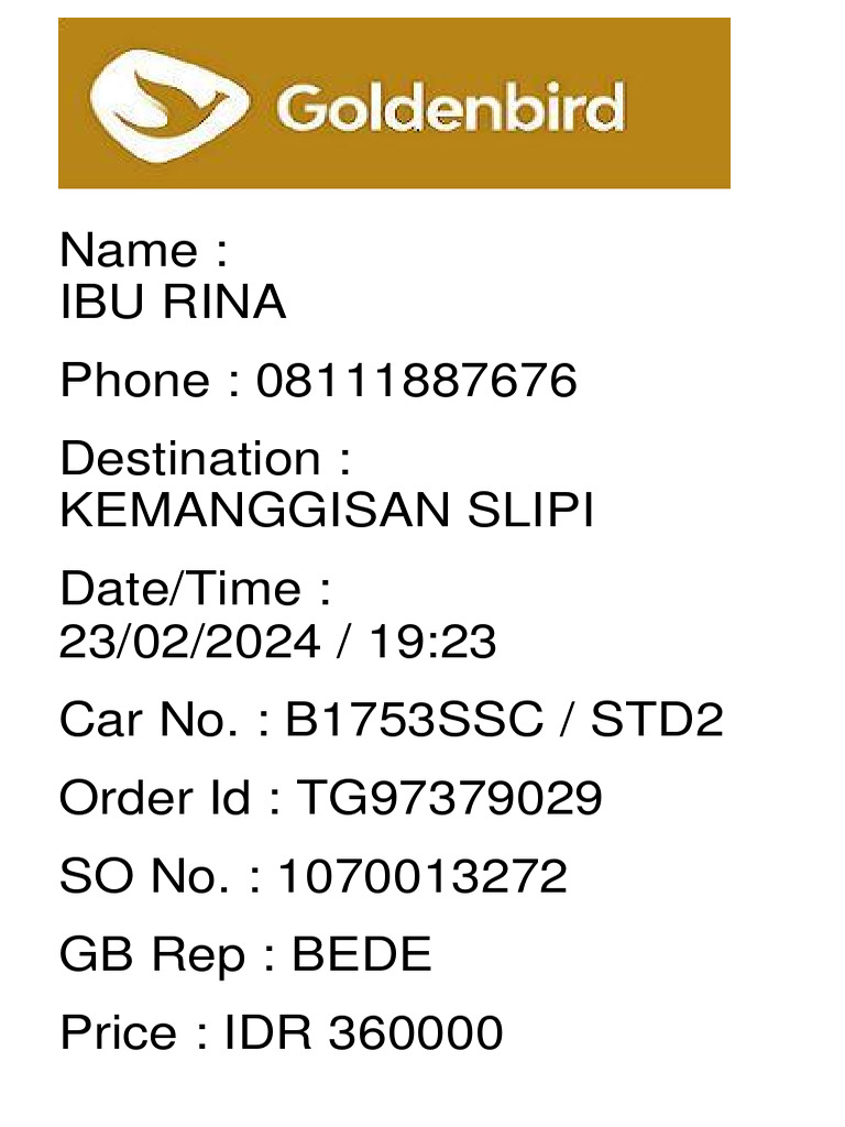 E-Receipt GoldenBird | PDF