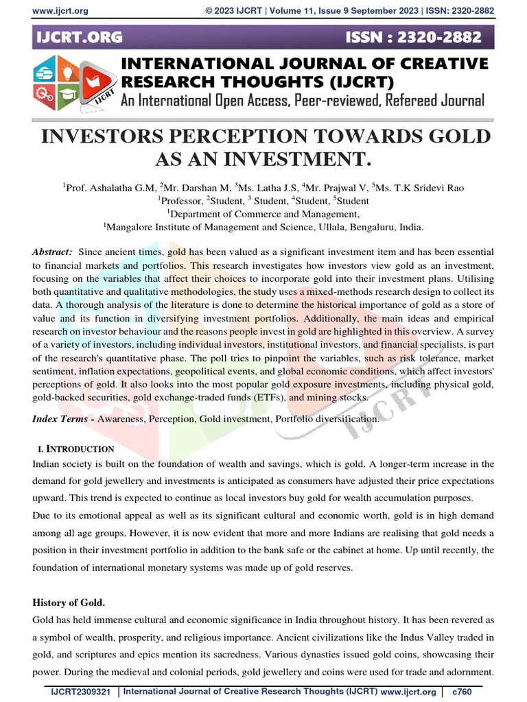 Investors' Perception of Gold Investment | PDF | Gold As An Investment ...