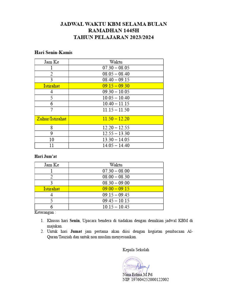 Jam KBM Ramadhan 2024 | PDF
