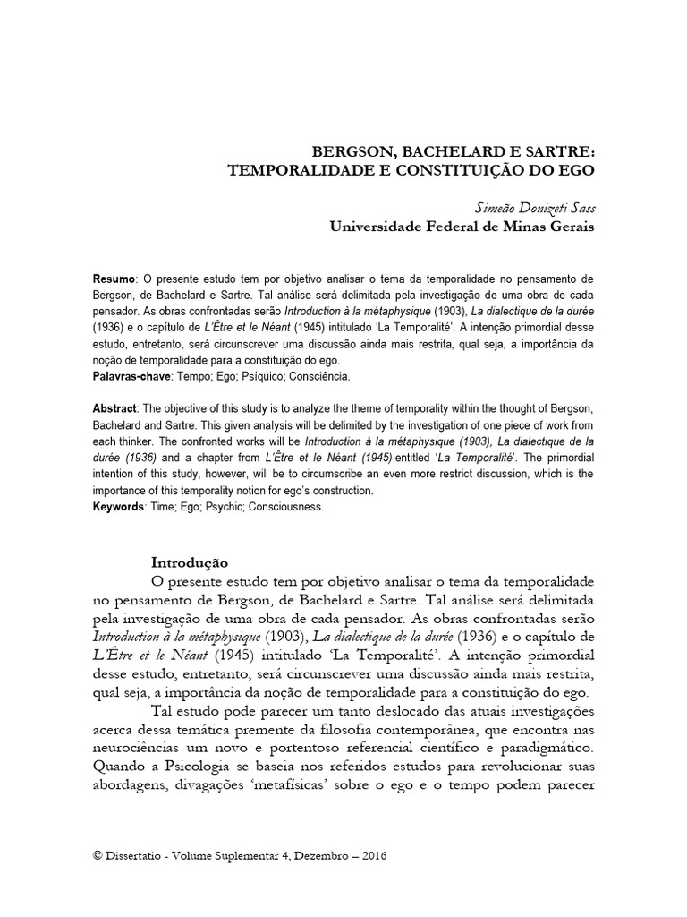 Bergson, Bachelard e Sartre | PDF | Jean Paul Sartre | Tempo