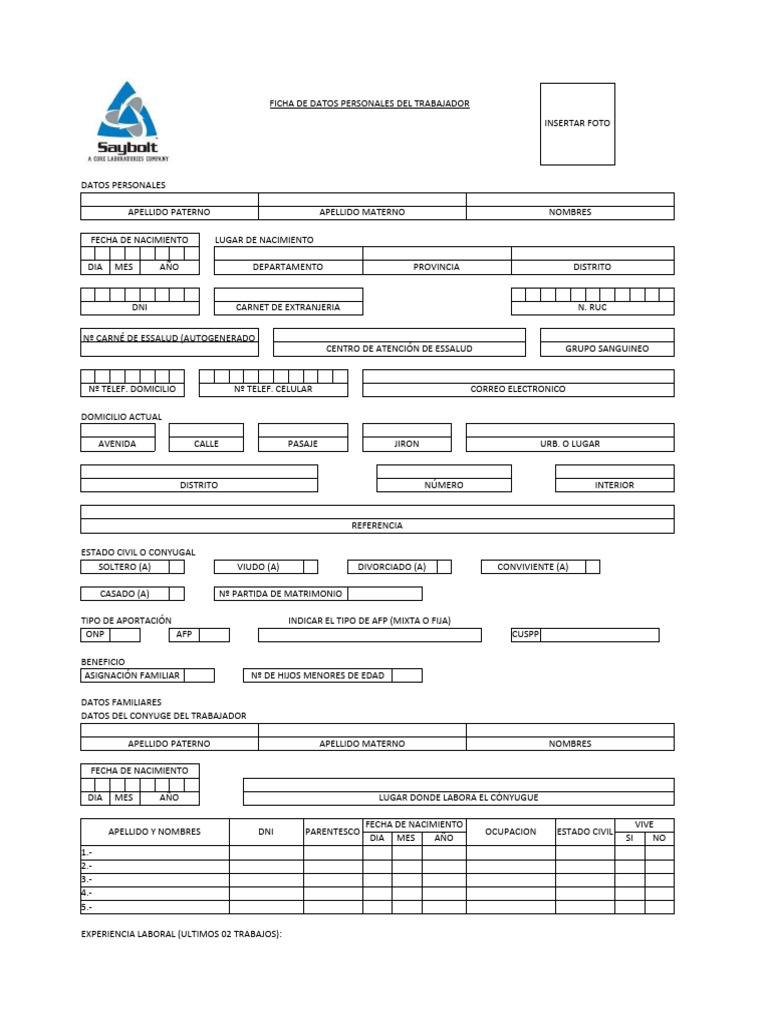 Ficha datos del trabajador | PDF