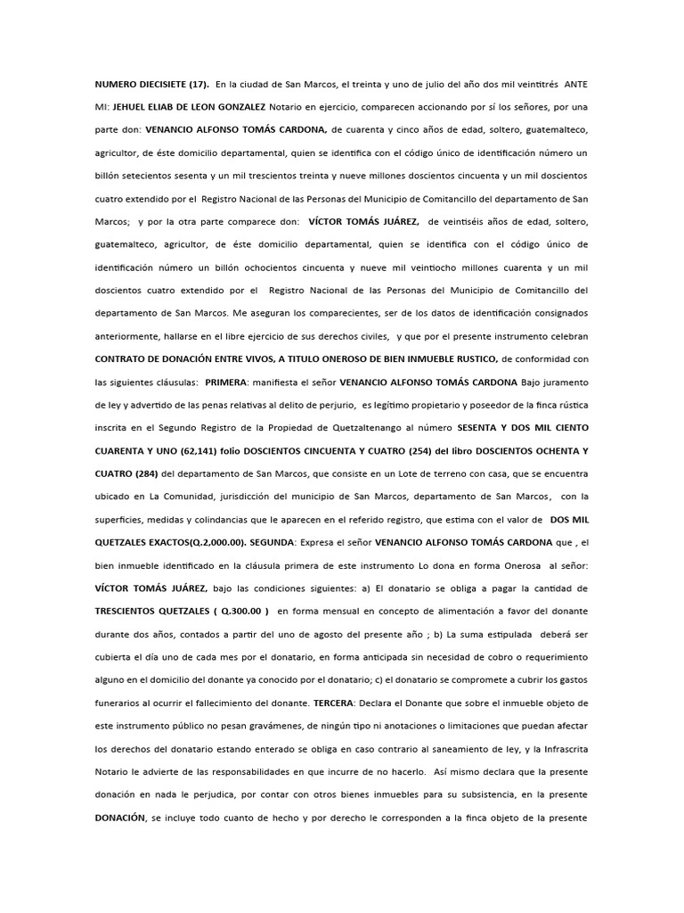 Contrato de Donacion Onerosa Jehuel de Leon | PDF | Donación