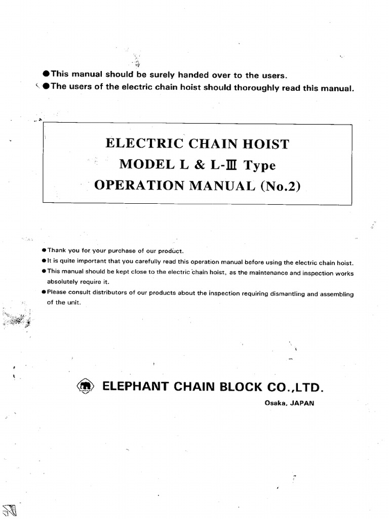 ELEPHANT Electric Chain Hoist (Type L & L-III) | PDF