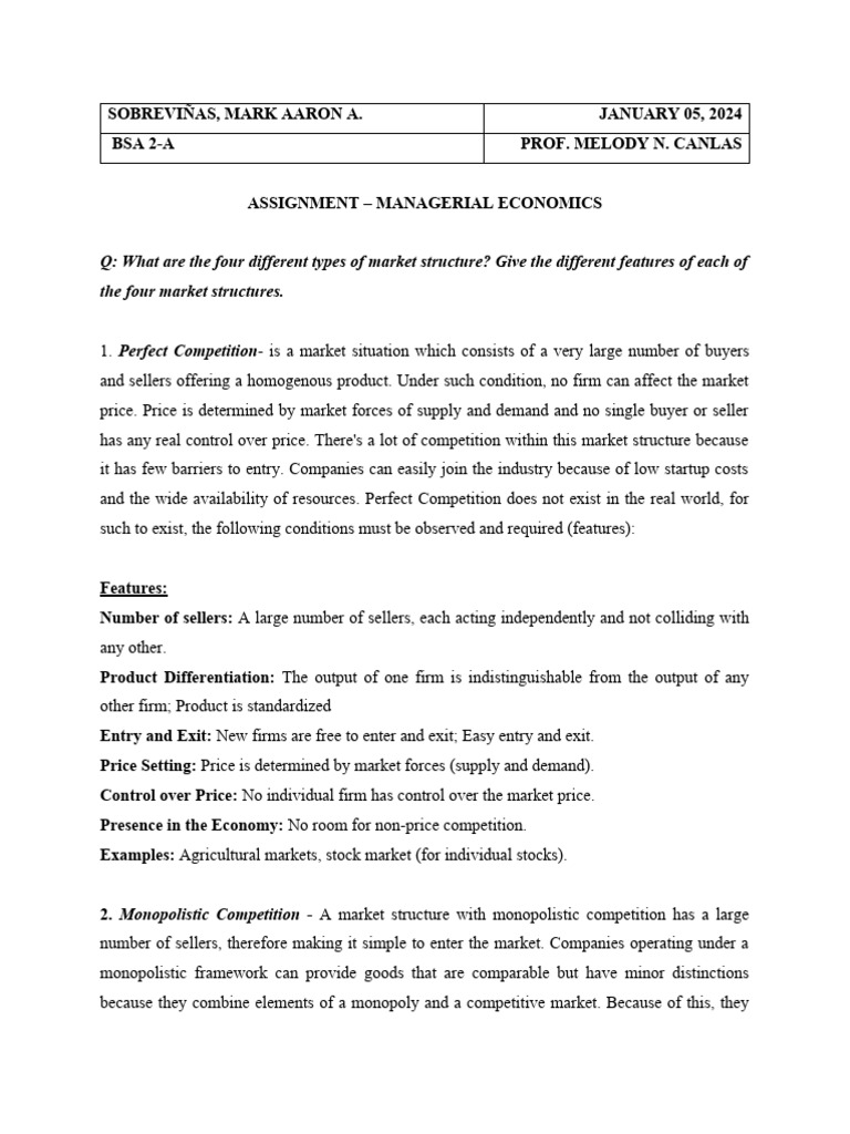 4 Market Structures SOBREVINAS | PDF | Monopoly | Perfect Competition