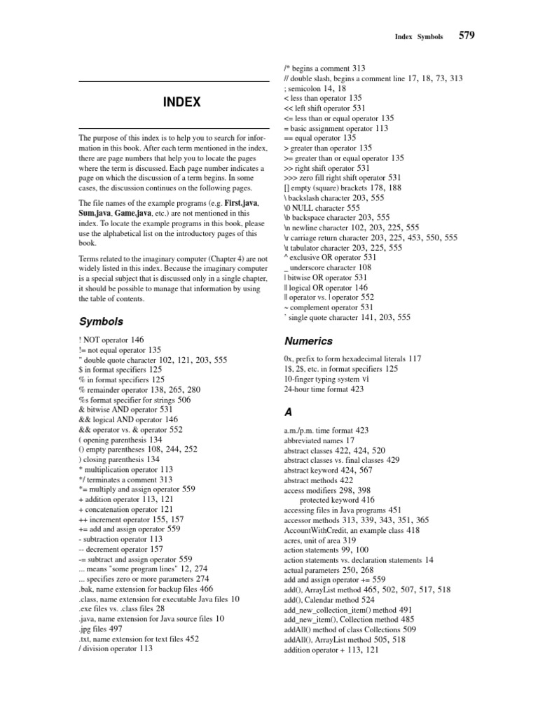 Index and Last Pages Javabook | PDF | Programming | Constructor (Object Oriented Programming)