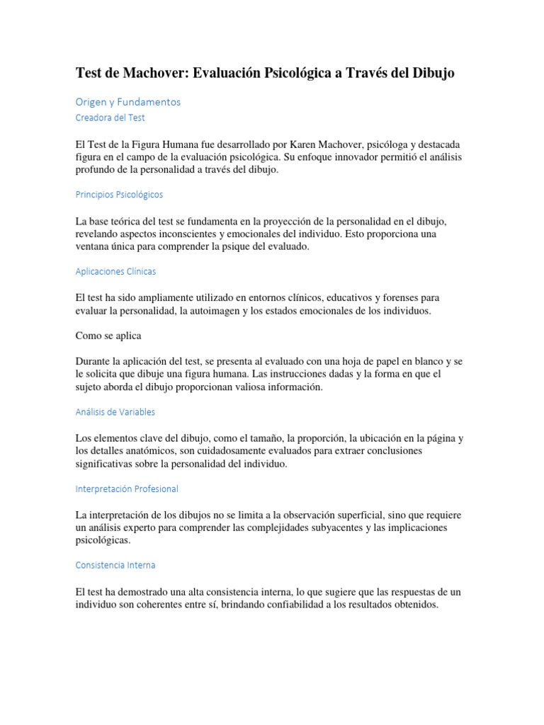 Test de Machover | PDF | Sicología | Las emociones