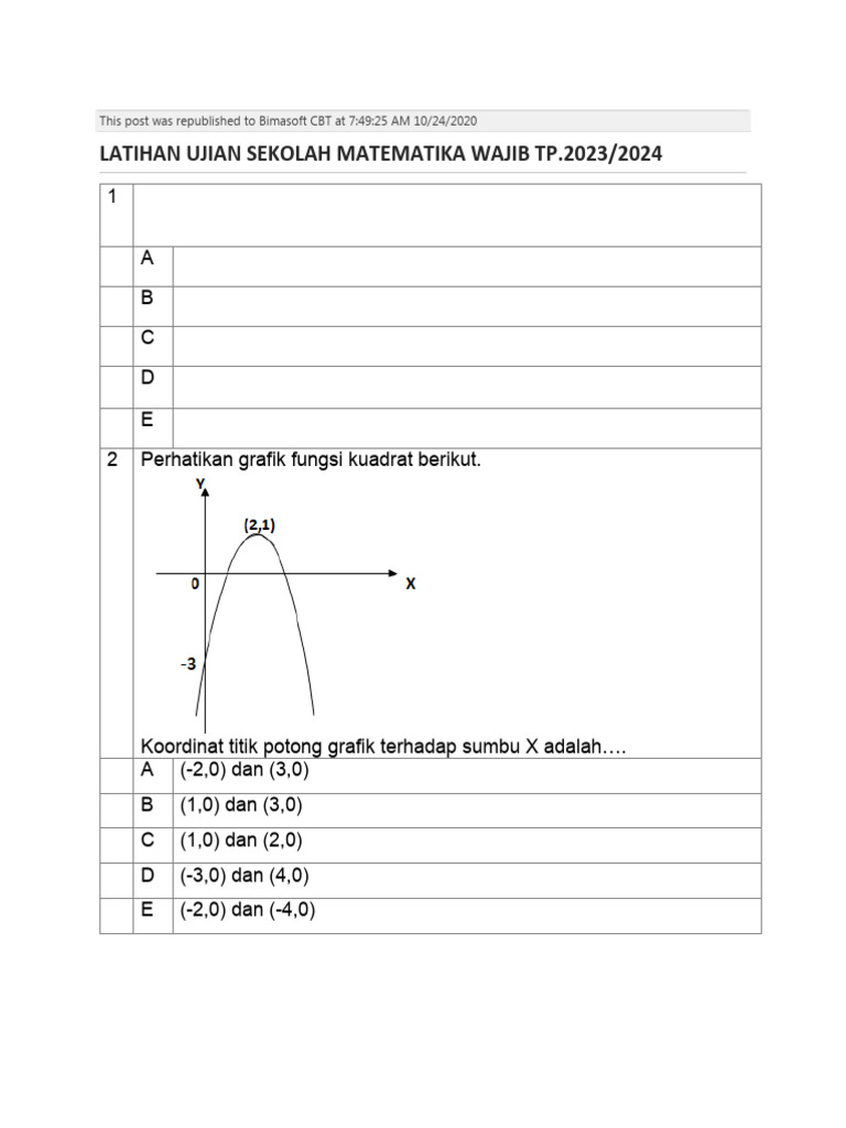 Latihan Soal Ujian Sekolah Matwa | PDF