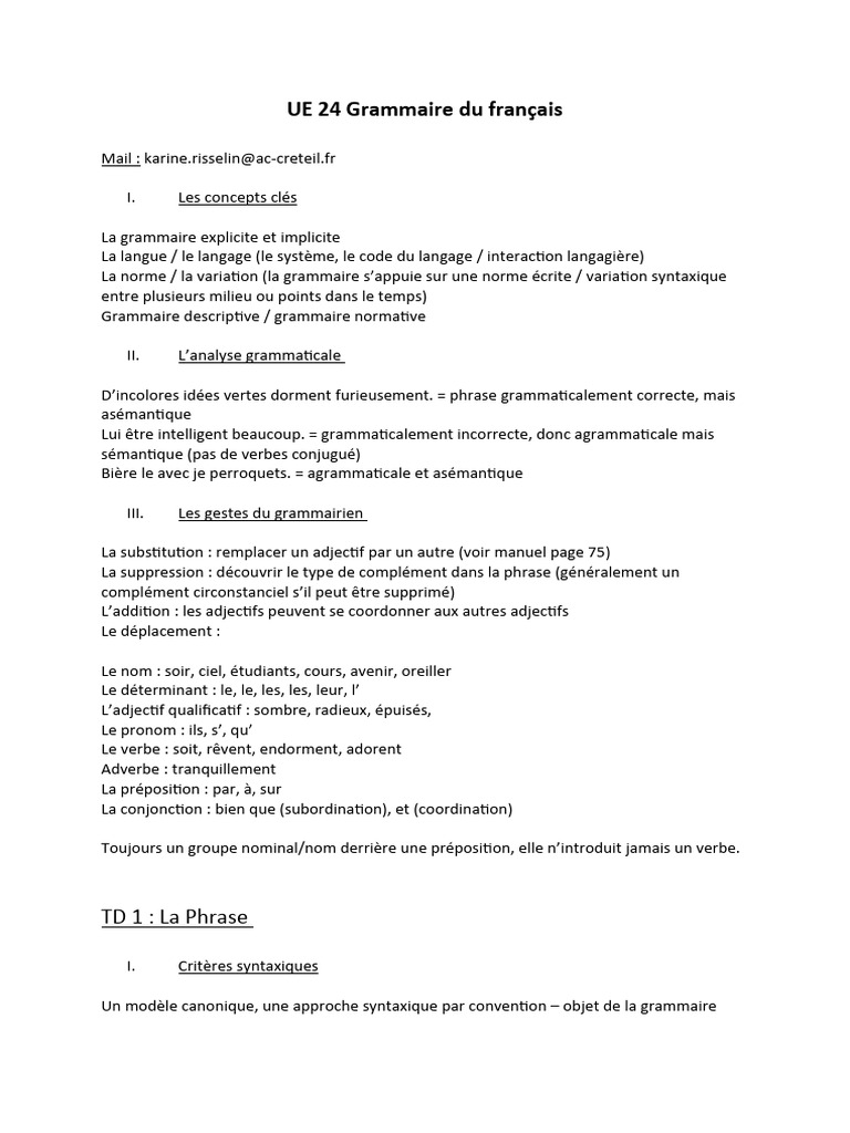 Grammaire | PDF | Adposition | Verbe