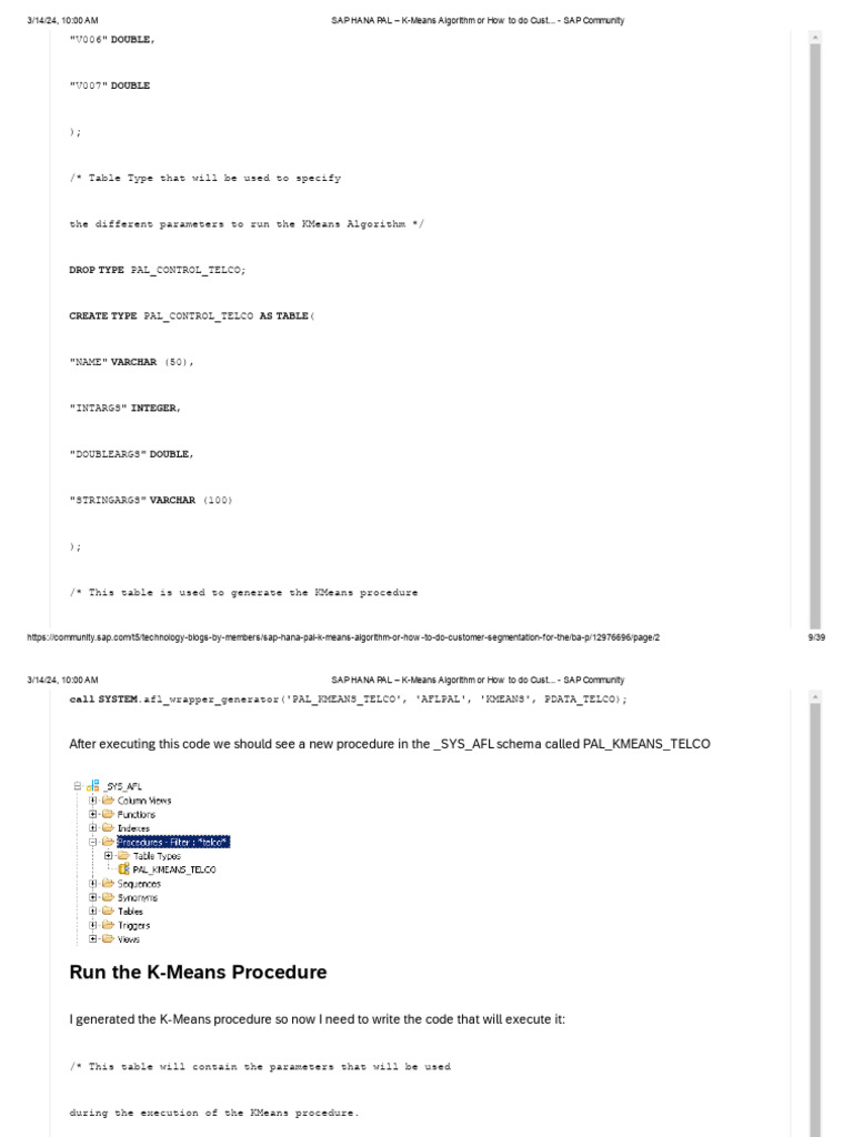 SAP HANA K-Means Algorithm Guide | PDF | Cluster Analysis | Parameter (Computer Programming)