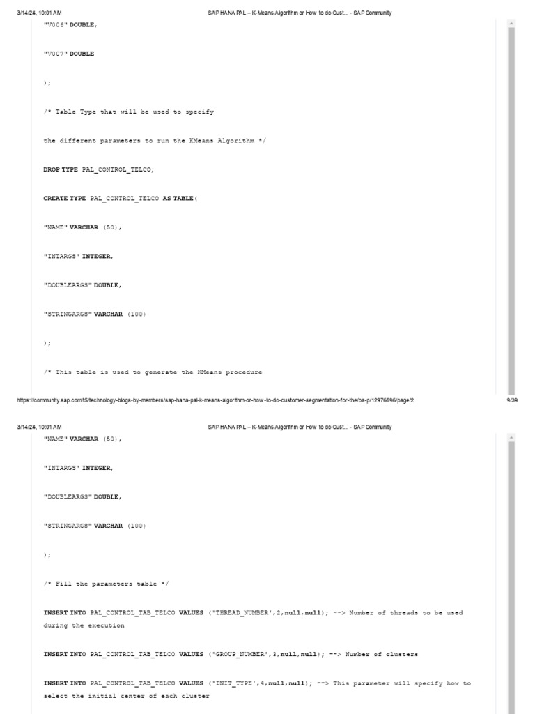 SAP HANA PAL - K-Means Algorithm or How To Do Cust... - SAP Community-15 | PDF | Parameter ...