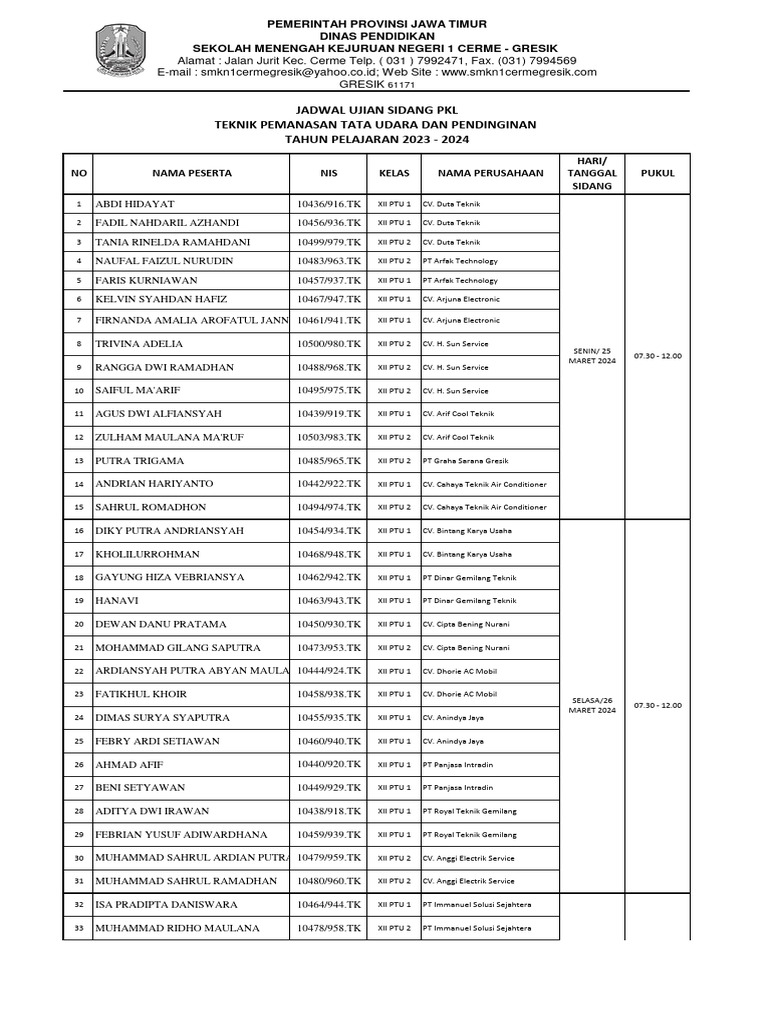 Jadwal Sidang PKL | PDF