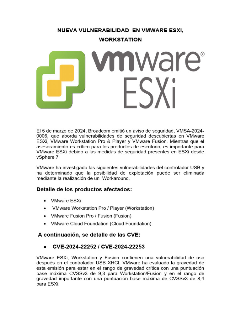 Nueva vulnerabilidad en VMware ESXi, Workstation | PDF | V Mware | Software