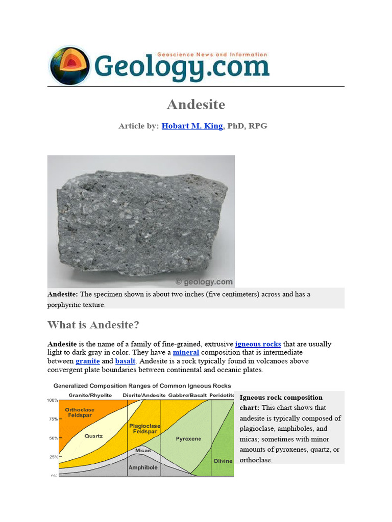 Andesite Rock (Igneous Rock) Extrusive | PDF | Magma | Igneous Rock