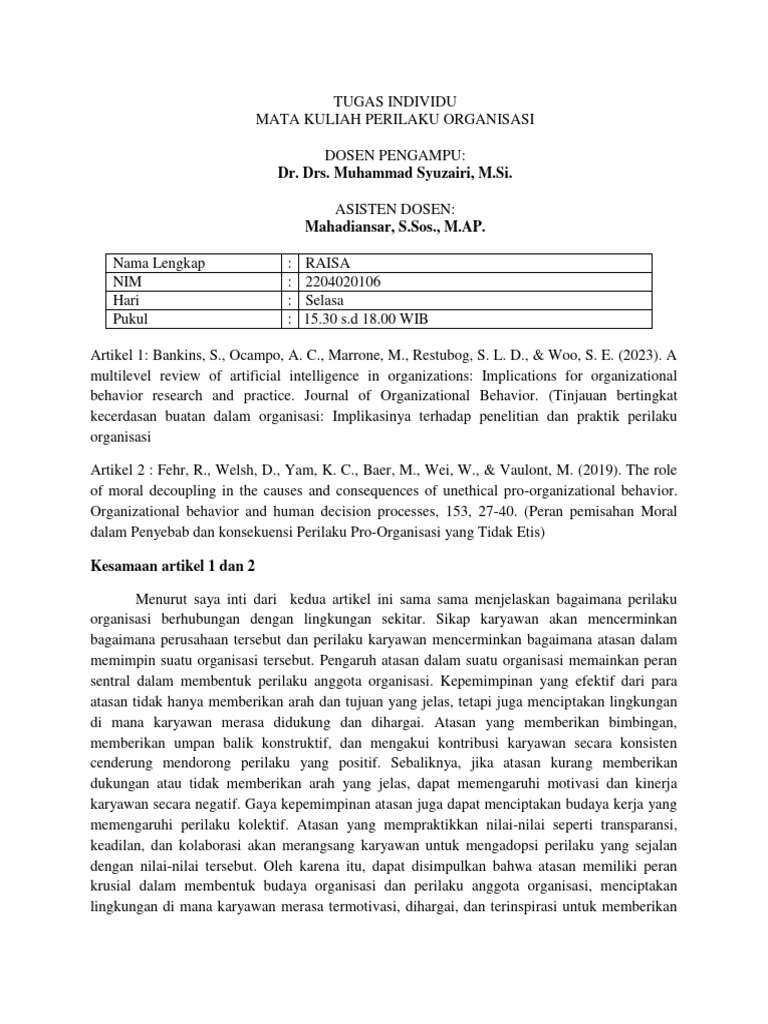 Tugas Individu - Po - Raisa - 2204020106 - Kelompok 4 | PDF | Karier & Perkembangan